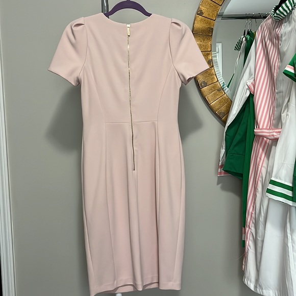 Calvin Klein | Dresses | Crew Neck Short Tulip Sleeve Solid Sheath ...